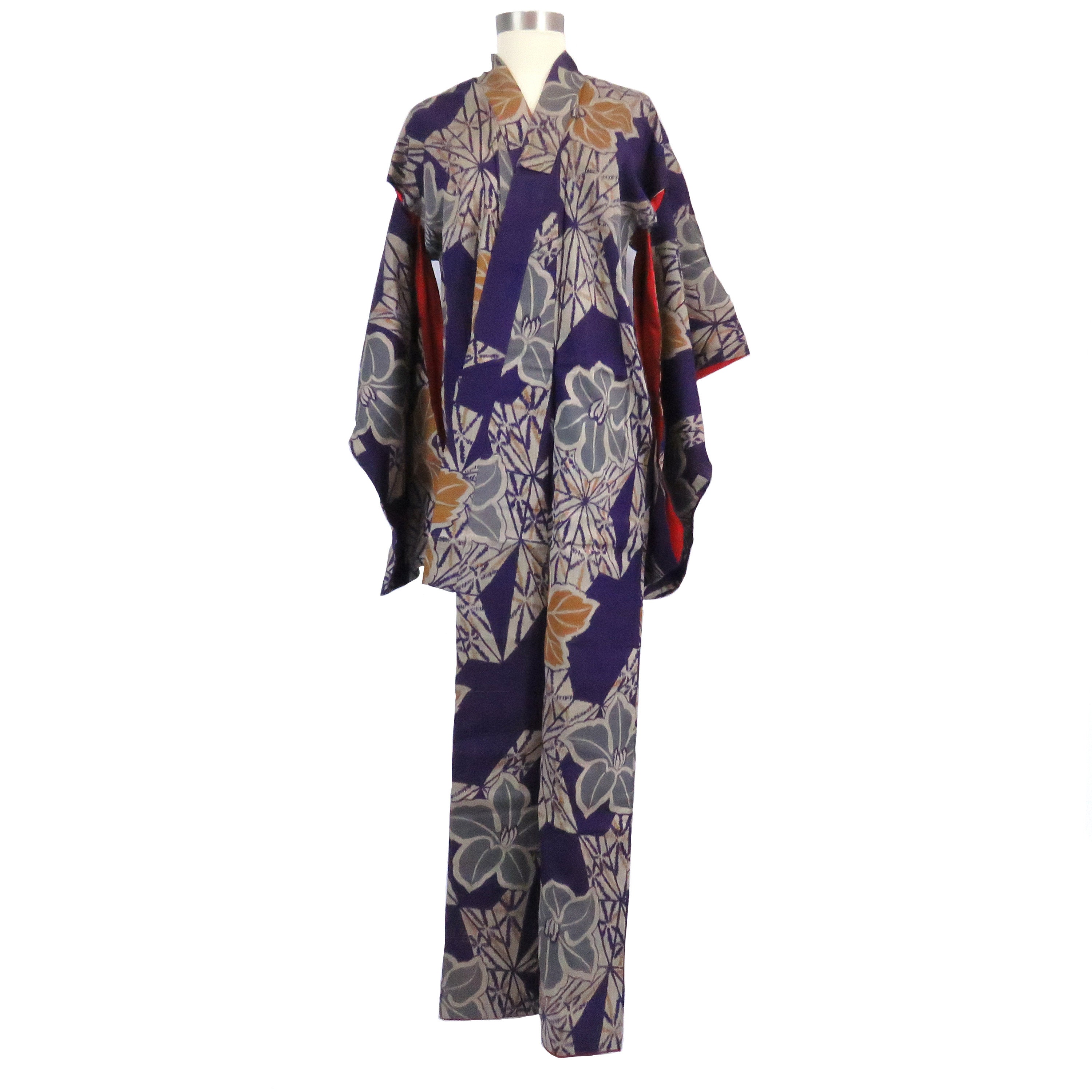 Vintage Japanese Kimono / Meisen / Komon / Flower / Chu-furisode / D190 ...