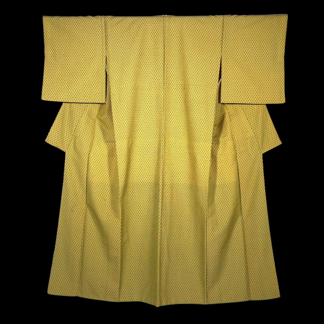 Vintage Japanese Kimono / Kimono / Komon / Yellow / Striped / L37 - Etsy
