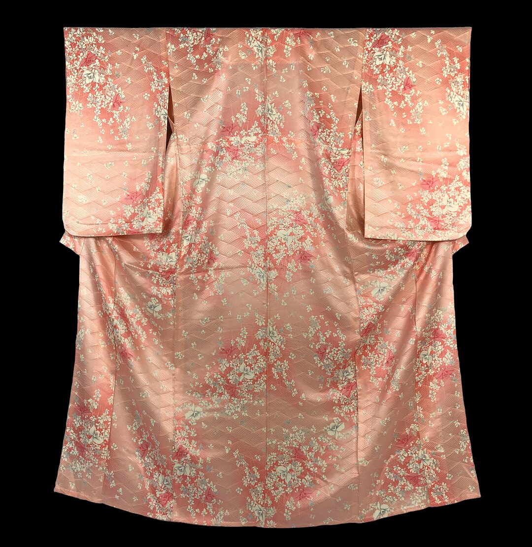 Vintage Japanese Kimono / Hitoe / Komon / Mon-rinzu / Floral / Pink ...