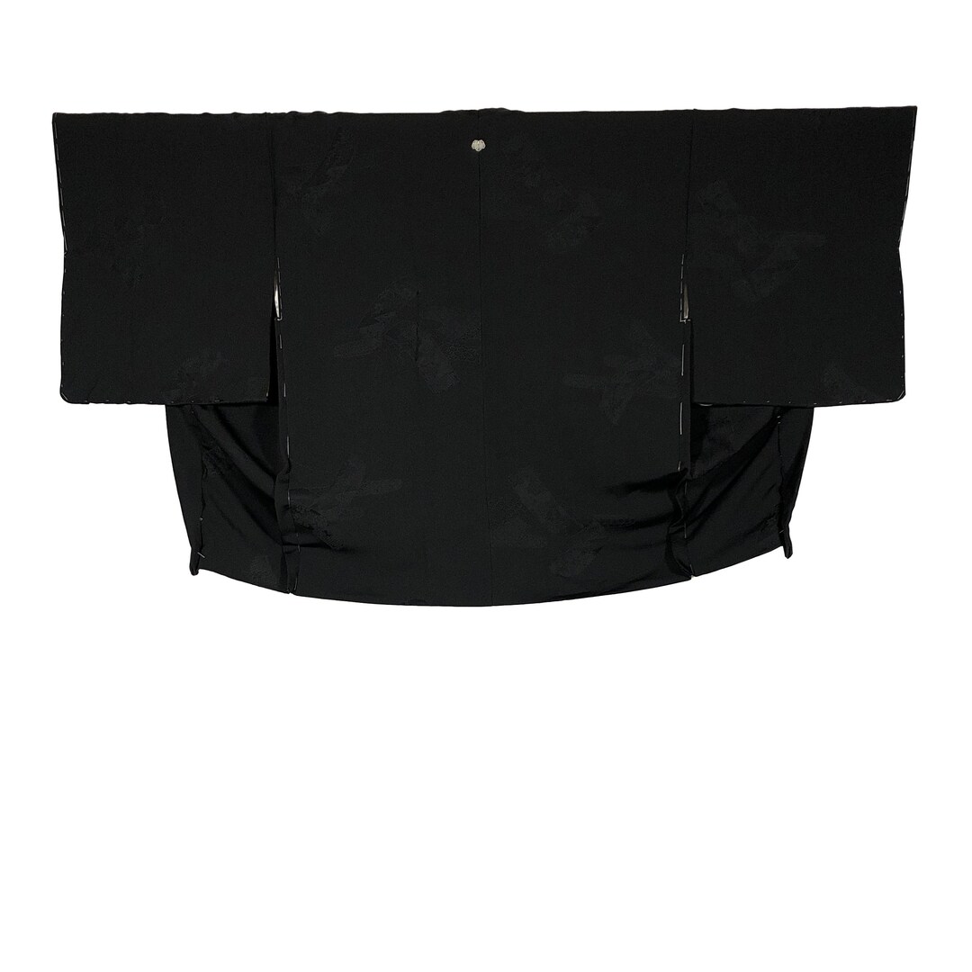 Vintage Japanese Kimono / Haori / Black Formal / Rinzu / Mon-rinzu ...