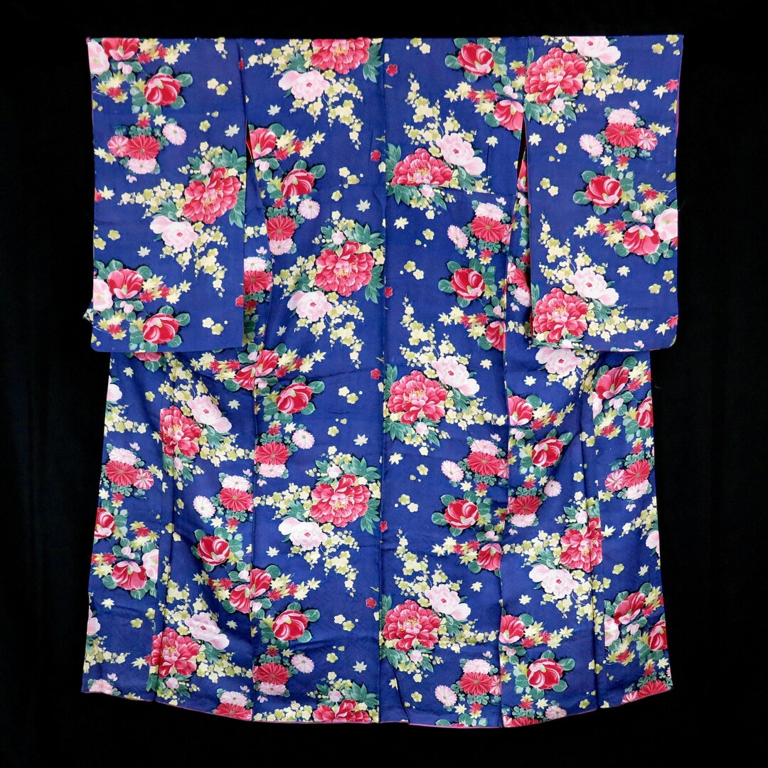 Vintage Japanese Kimono / Komon / Chu-furisode / Peony / Camellia / D80 ...