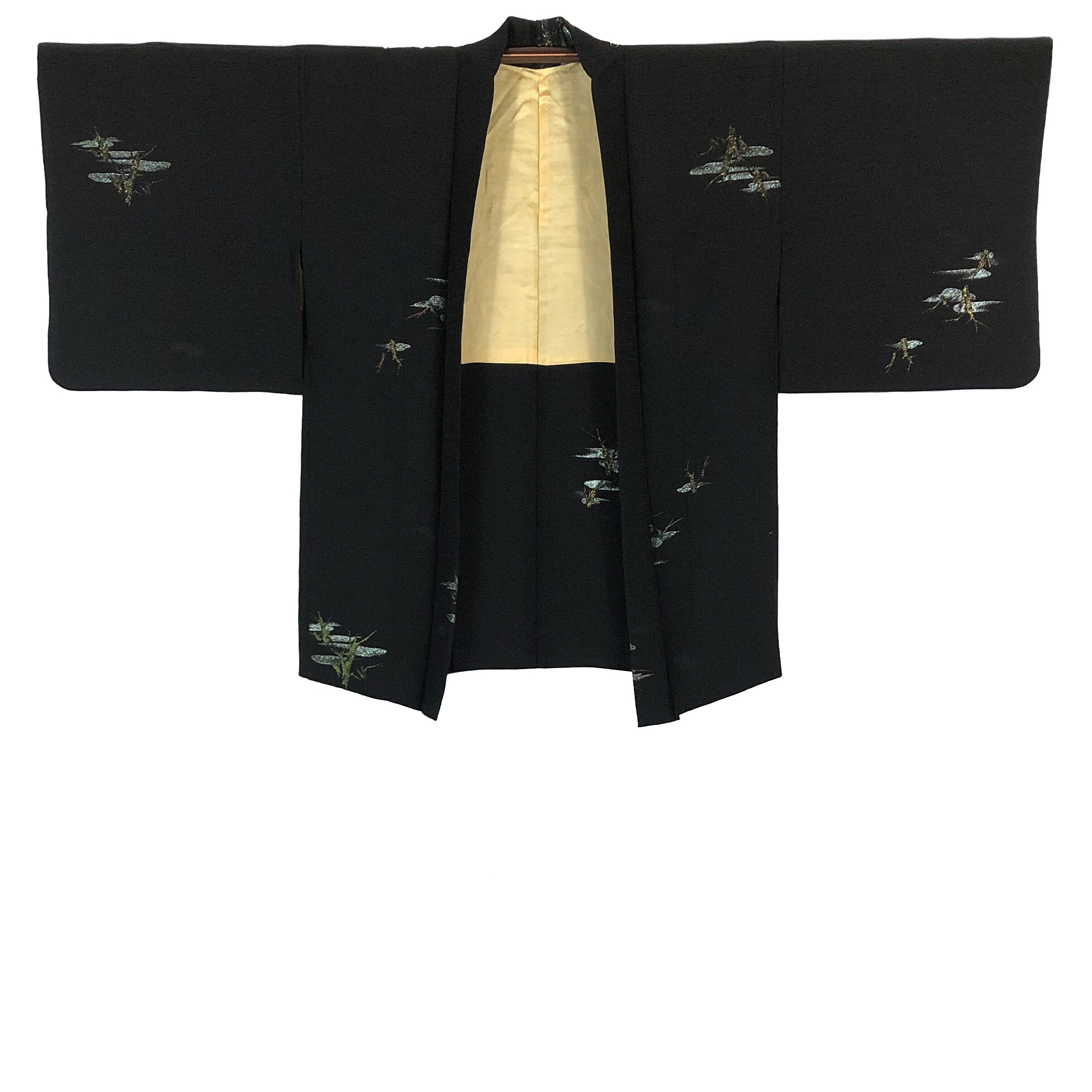 Vintage Japanese Haori / Kimono Jacket / Kimono Coat / Black Haori ...