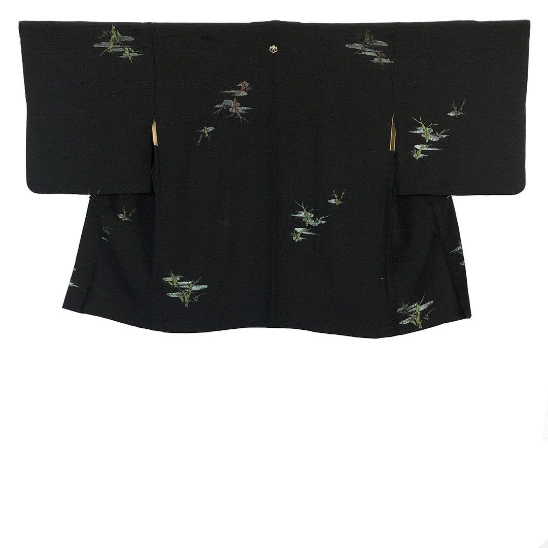 Vintage Japanese Haori / Kimono Jacket / Kimono Coat / Black Haori ...