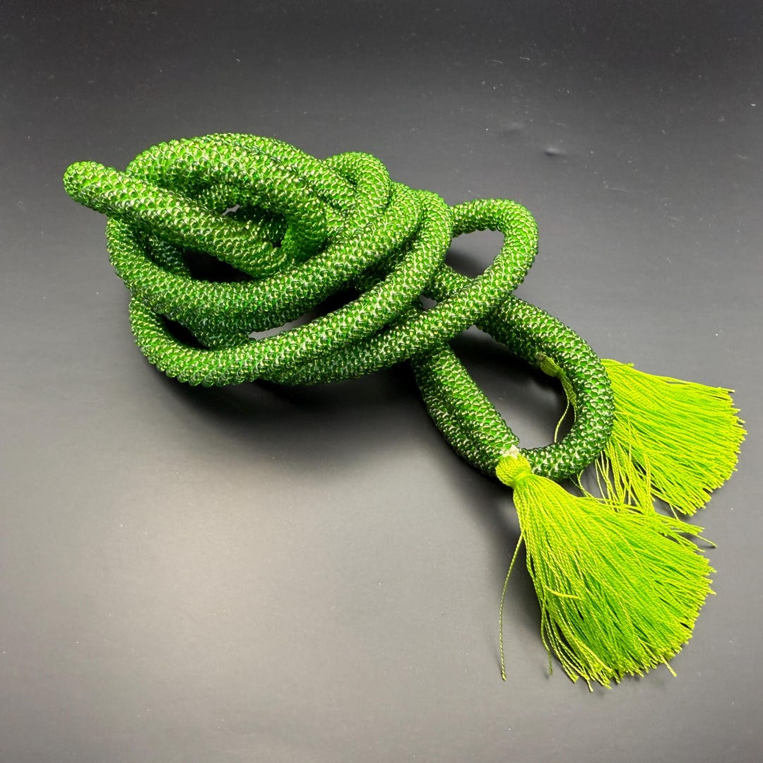 Vintage Japanese Obi-jime / Cord / O35 / Green / Beads / Never Used - Etsy