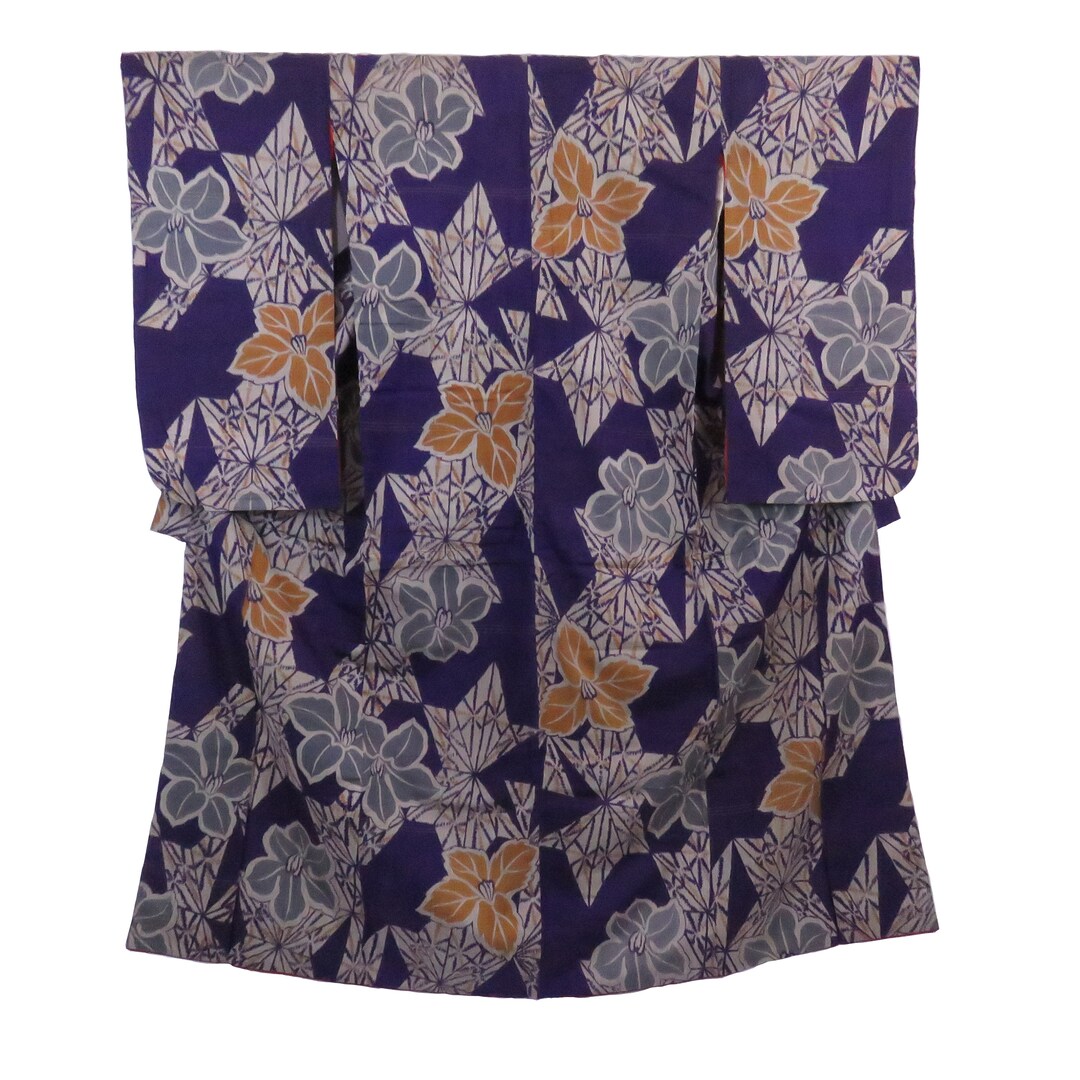 Vintage Japanese Kimono / Meisen / Komon / Flower / Chu-furisode / D190 ...