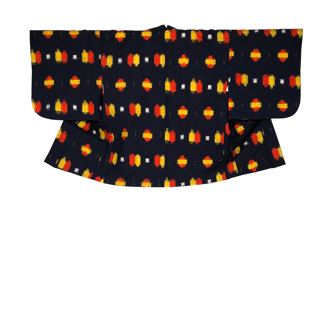 Vintage Japanese Kimono / Haori / Wool / Komon / Blue / Red / Yellow ...