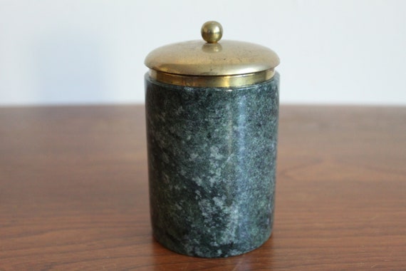 Vintage Mid Century Marble and Brass Canister Cigarette Holder - Etsy