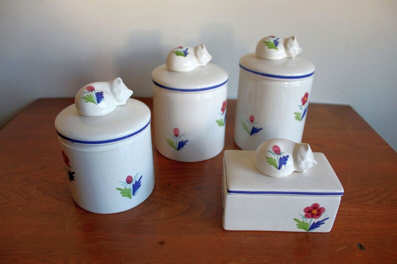 Vintage Alcobaca Ceramic Cat Canisters and Trinket Box Made in Portugal ...