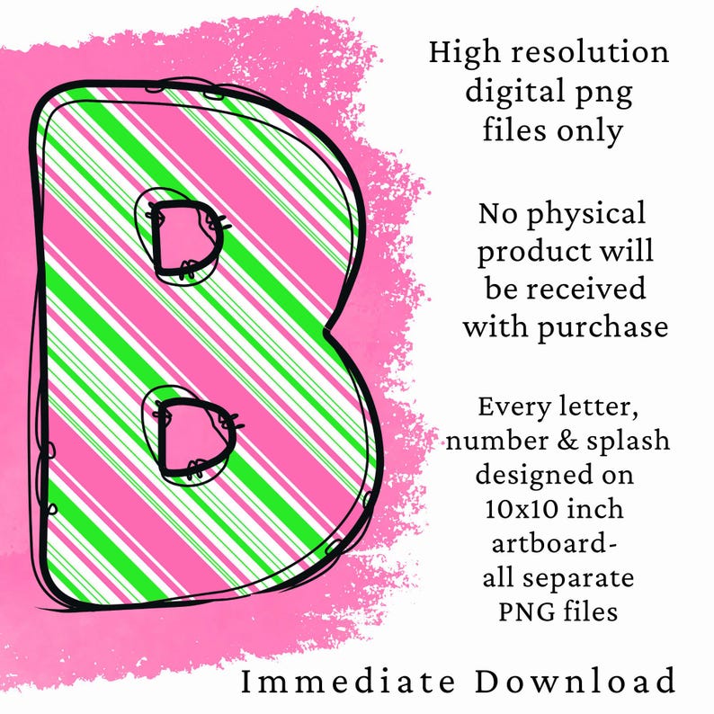 Peppermint Pink Squiggle PNG Alphabet, Uppercase Letters and Numbers, 4 ...