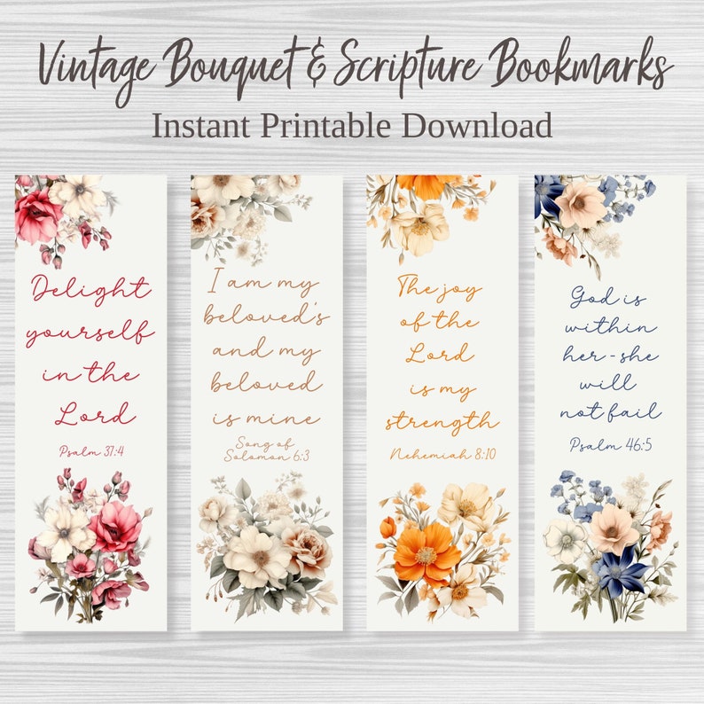 Printable Bible Verse Bookmarks, Set of 4, Floral Bookmarks for Women ...