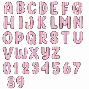 Peppermint Pink Squiggle PNG Alphabet, Uppercase Letters and Numbers, 4 ...