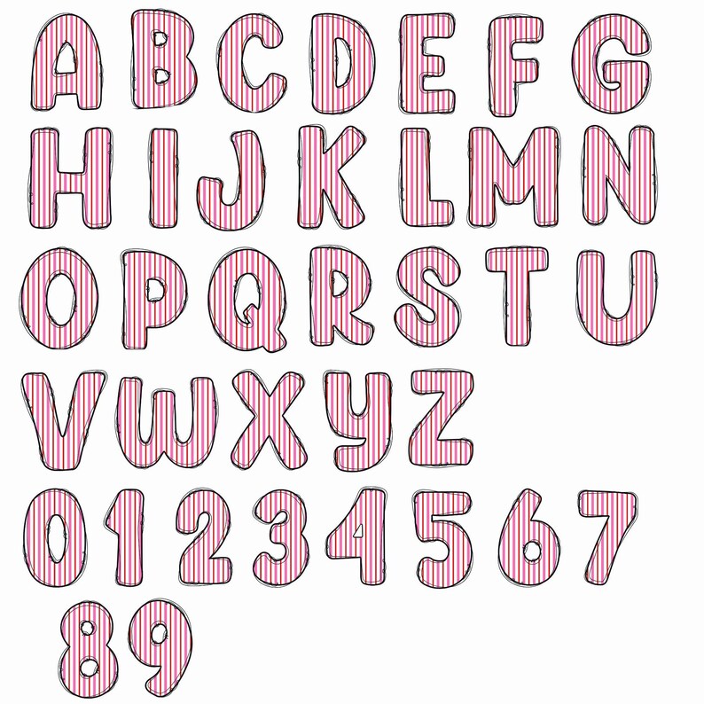 Peppermint Pink Squiggle PNG Alphabet, Uppercase Letters and Numbers, 4 ...