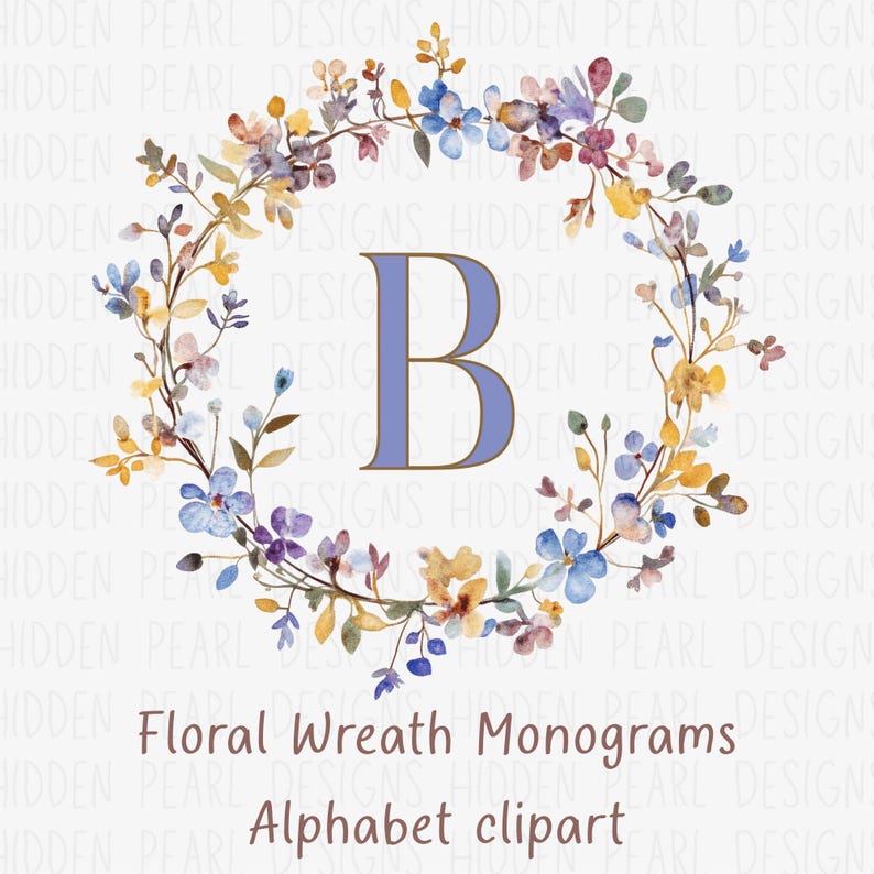 Floral Wreath Monogram Alphabet Clipart (digital Download) - Etsy