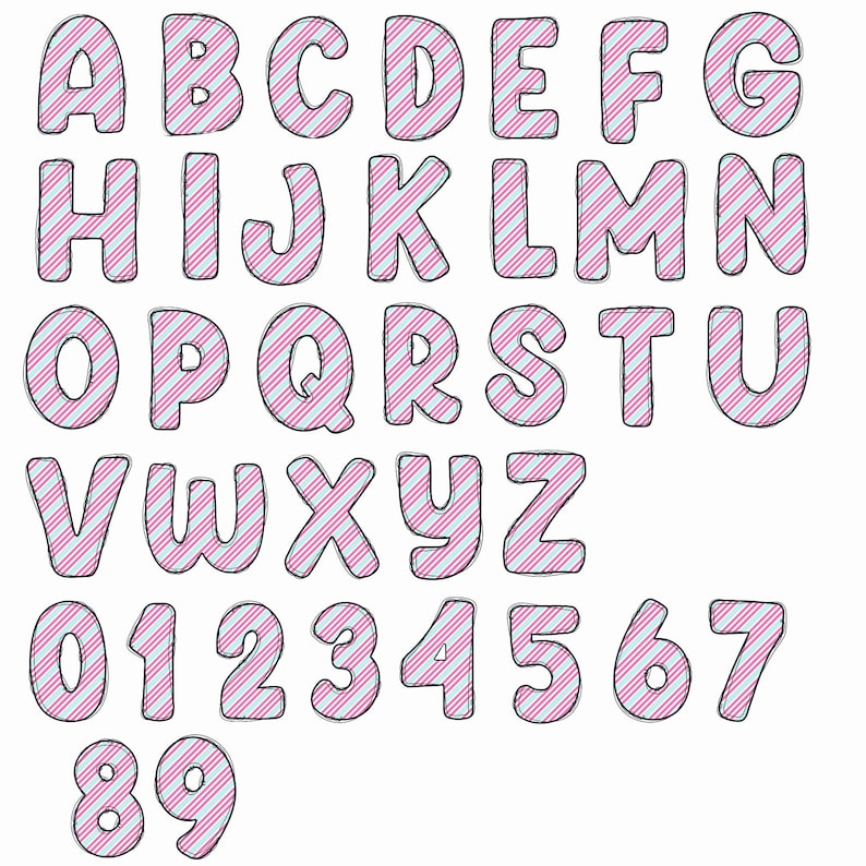 Peppermint Pink Doodle Alphabet PNG: Uppercase Letters, Numbers ...