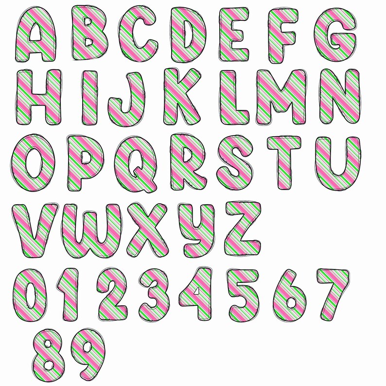 Peppermint Pink Squiggle PNG Alphabet, Uppercase Letters and Numbers, 4 ...