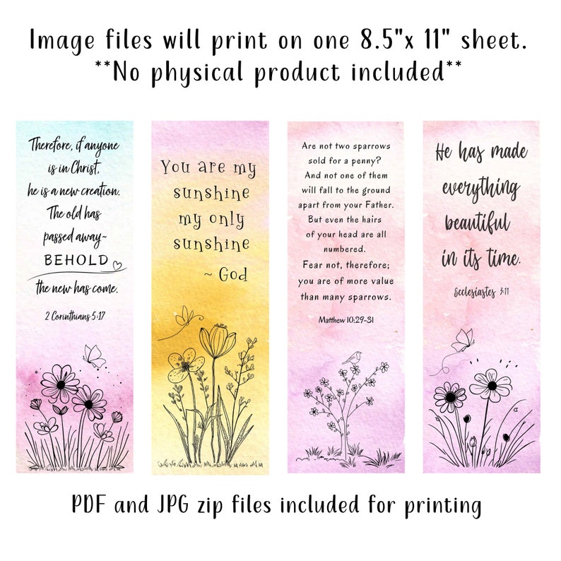 Printable Bible Verse Bookmarks, Set of 4, Watercolor Bookmarks for ...
