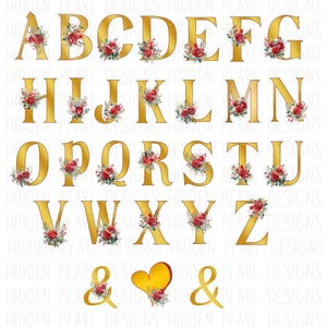 Floral Alphabet PNG: Gold Monogram Clipart Set (digital Download) - Etsy