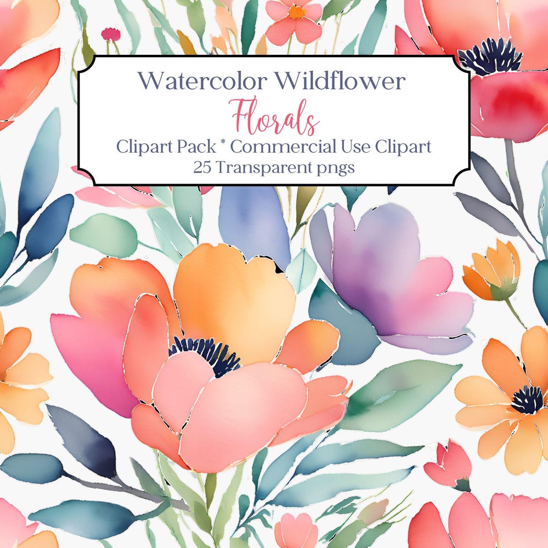 Watercolor Wildflower Clipart: Handpainted Floral PNG Images (25 Files ...