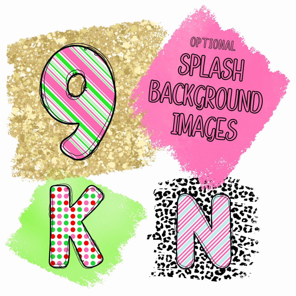 Peppermint Pink Doodle Alphabet PNG: Uppercase Letters, Numbers ...