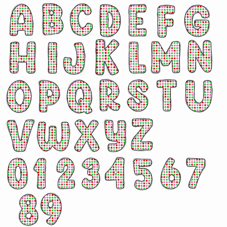 Peppermint Pink Squiggle PNG Alphabet, Uppercase Letters and Numbers, 4 ...