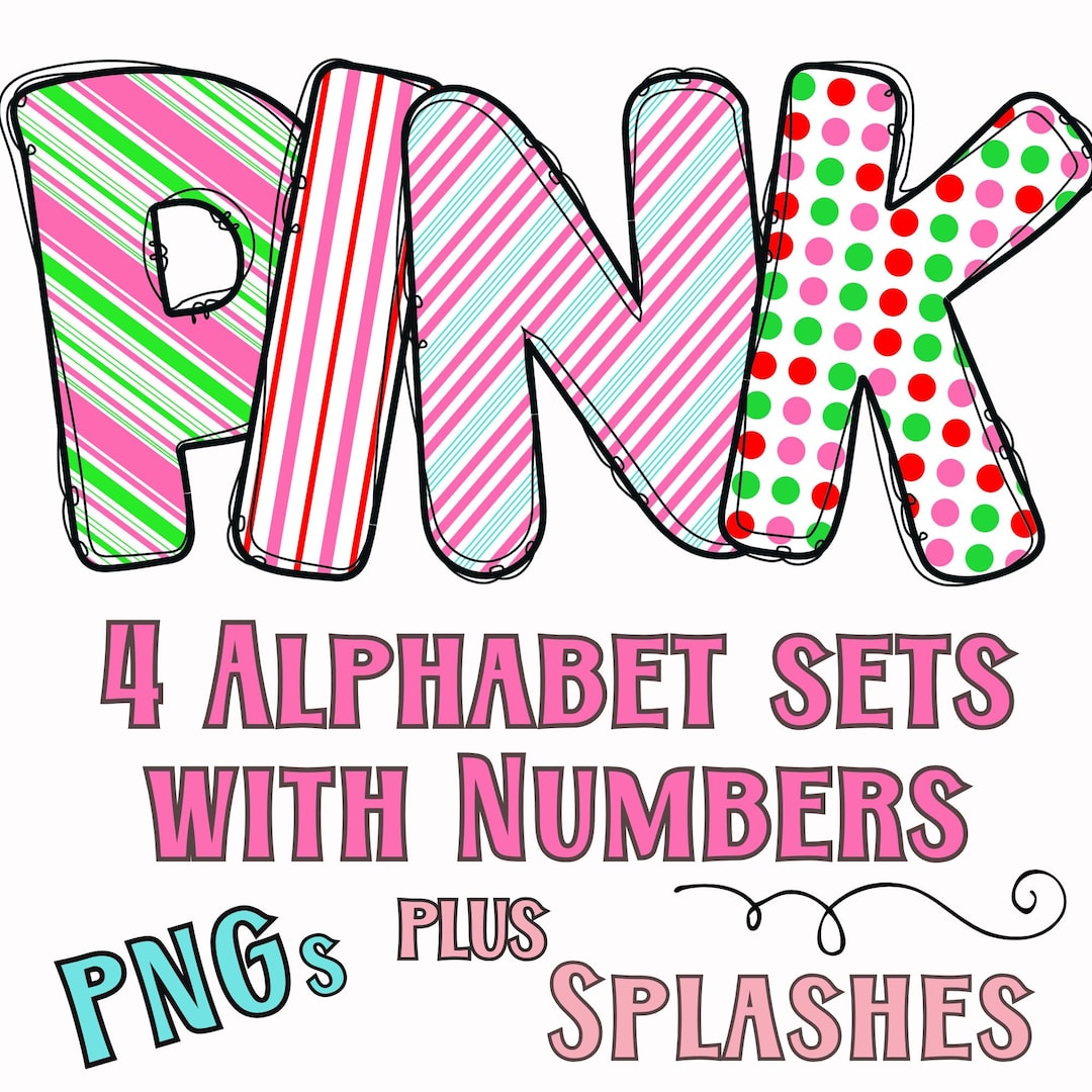 Peppermint Pink Squiggle PNG Alphabet, Uppercase Letters and Numbers, 4 ...