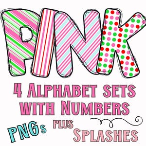 Peppermint Pink Squiggle PNG Alphabet, Uppercase Letters and Numbers, 4 ...