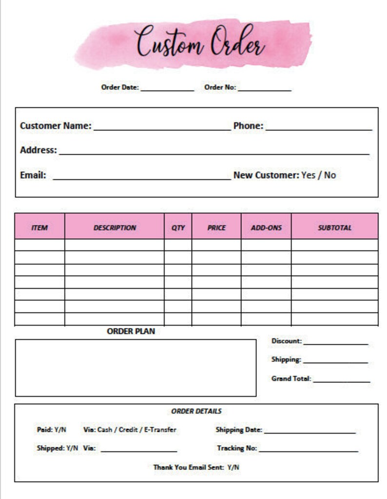 Printable Small Business Order Form Template Printable Templates