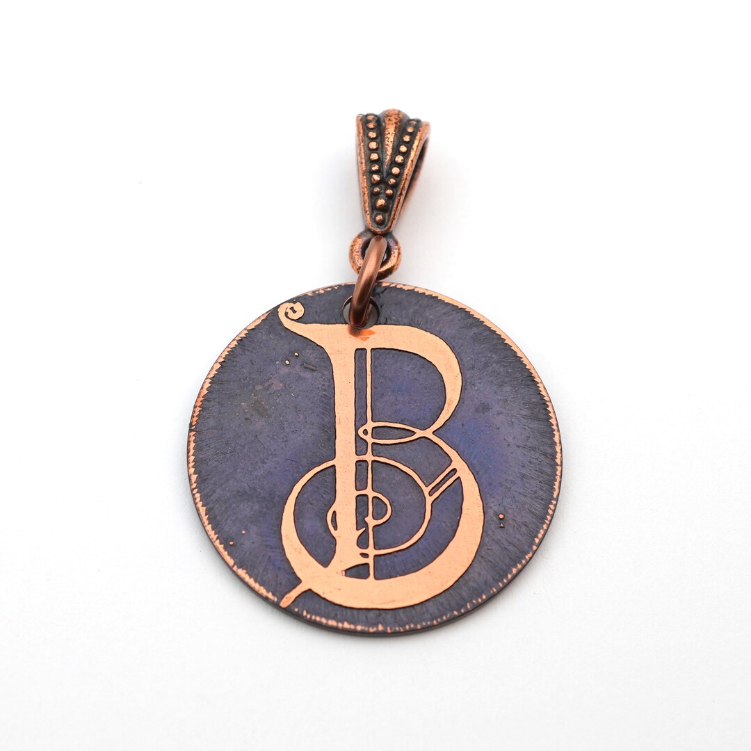 Letter B Pendant Small Round Flat Metal Copper Etched - Etsy