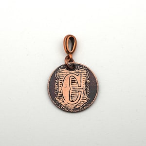 Small Letter C Pendant, Round Etched Copper Initial Jewelry, 22mm - Etsy