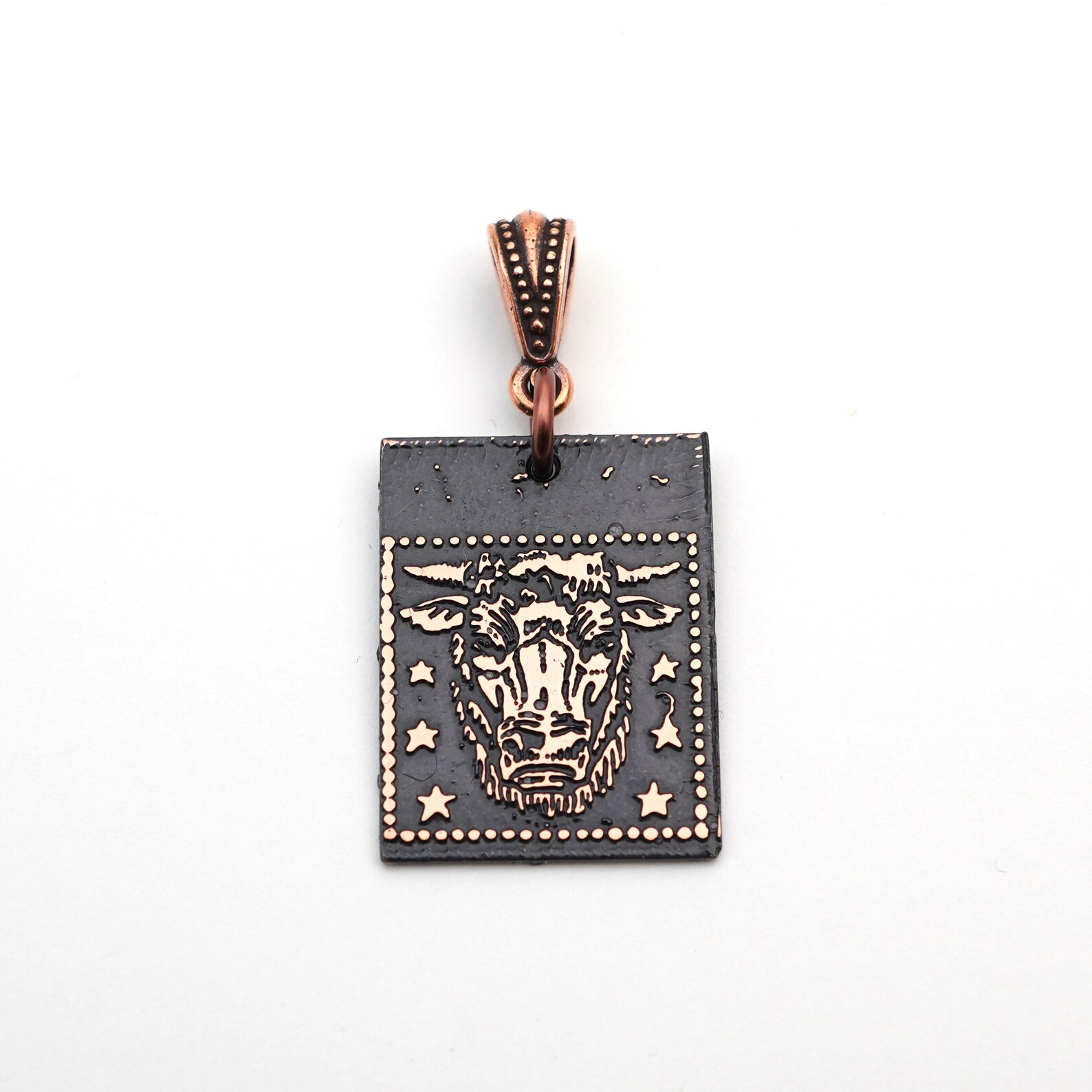 Taurus Zodiac Pendant Small Flat Rectangular Etched Copper - Etsy