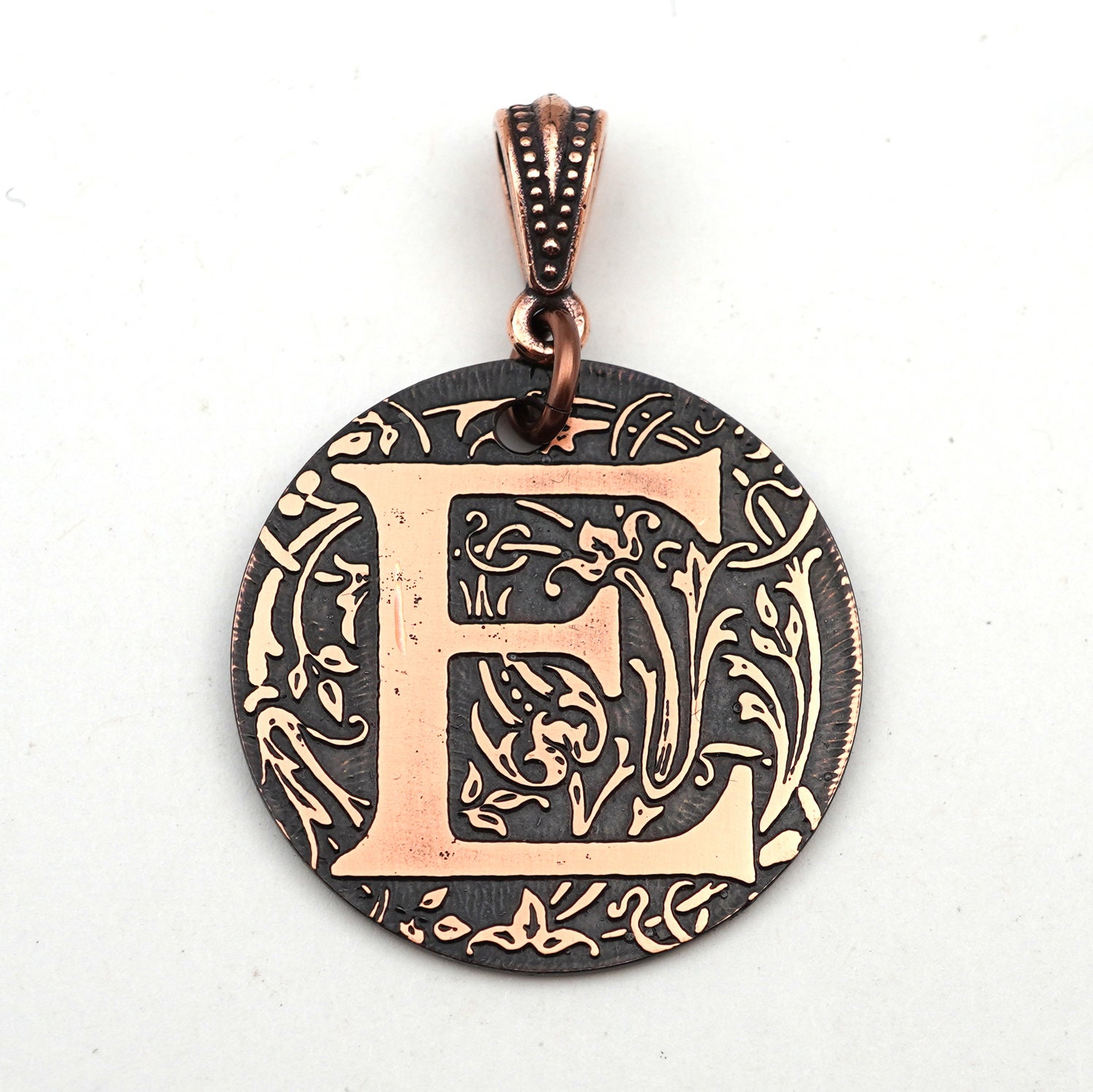 Initial E pendant round flat antiqued metal monogram jewelry | Etsy