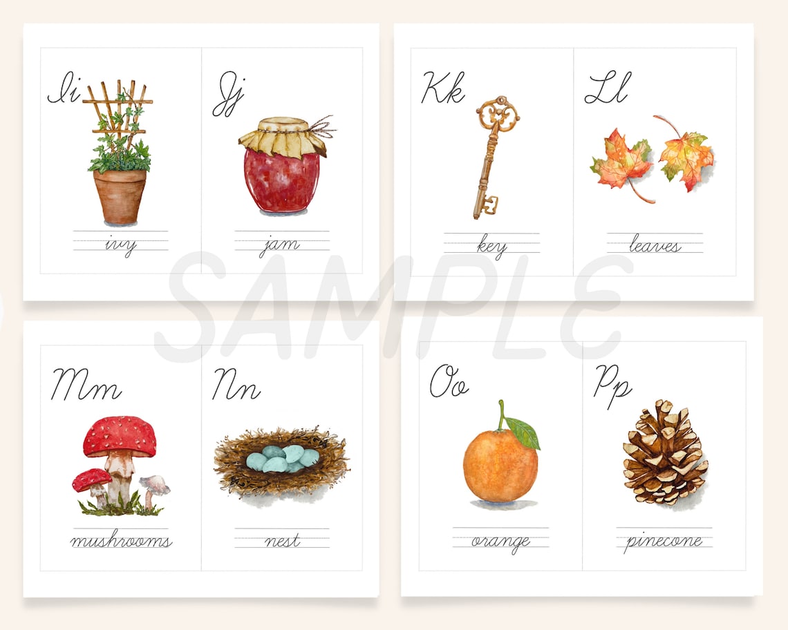 ABC Alphabet Cards Printable, Watercolor Nature Homestead Homeschool ...