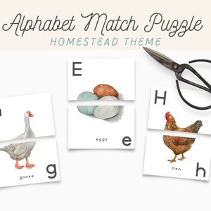 ABC Alphabet Match Puzzle Activity Printable, Watercolor Nature ...