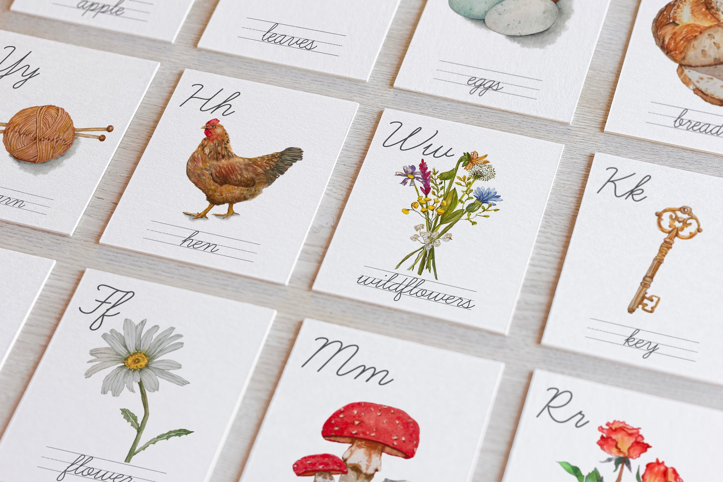 ABC Alphabet Cards Printable, Watercolor Nature Homestead Homeschool ...