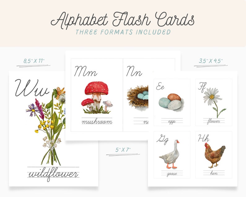 ABC Alphabet Cards Printable, Watercolor Nature Homestead Homeschool ...