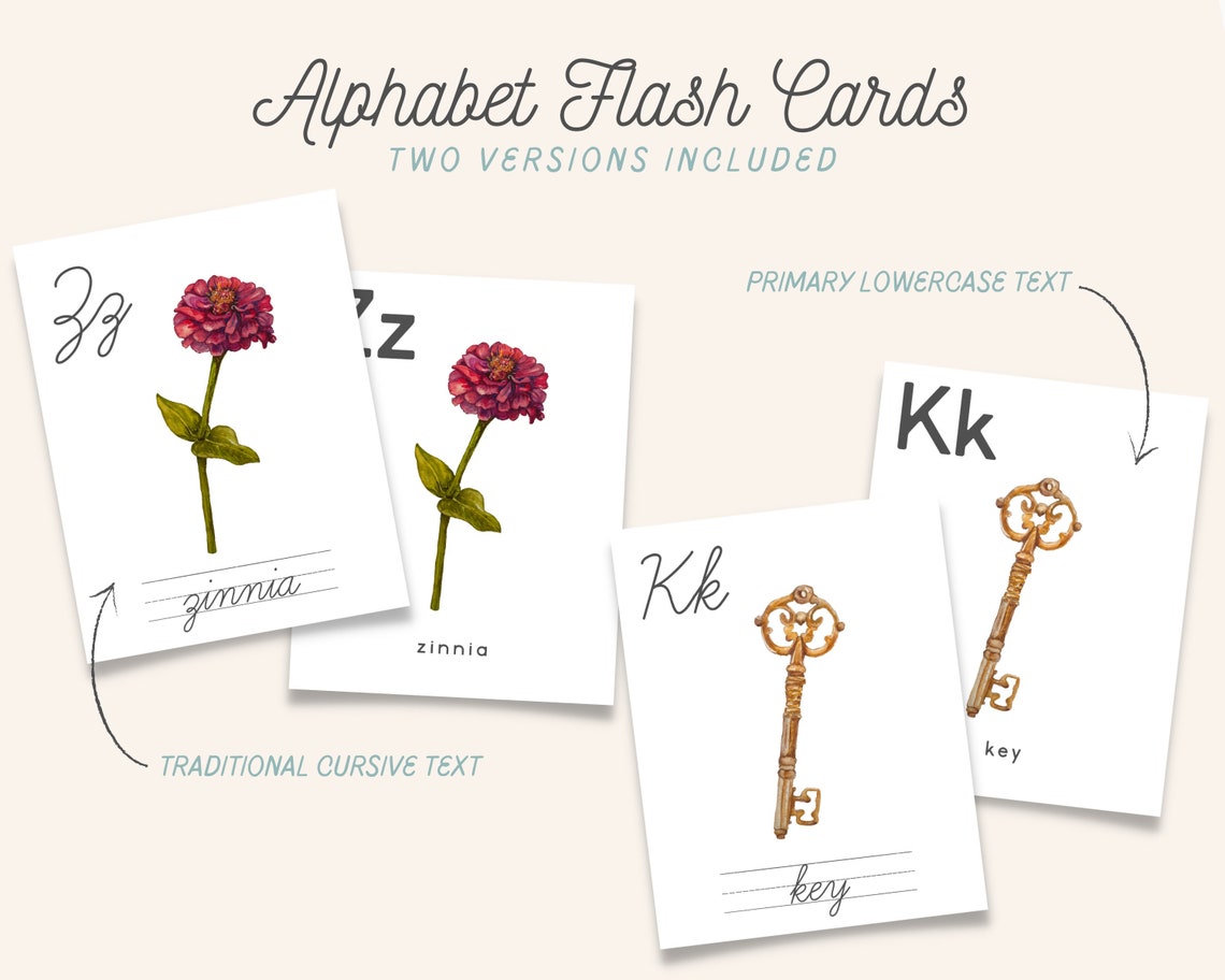 ABC Alphabet Cards Printable, Watercolor Nature Homestead Homeschool ...