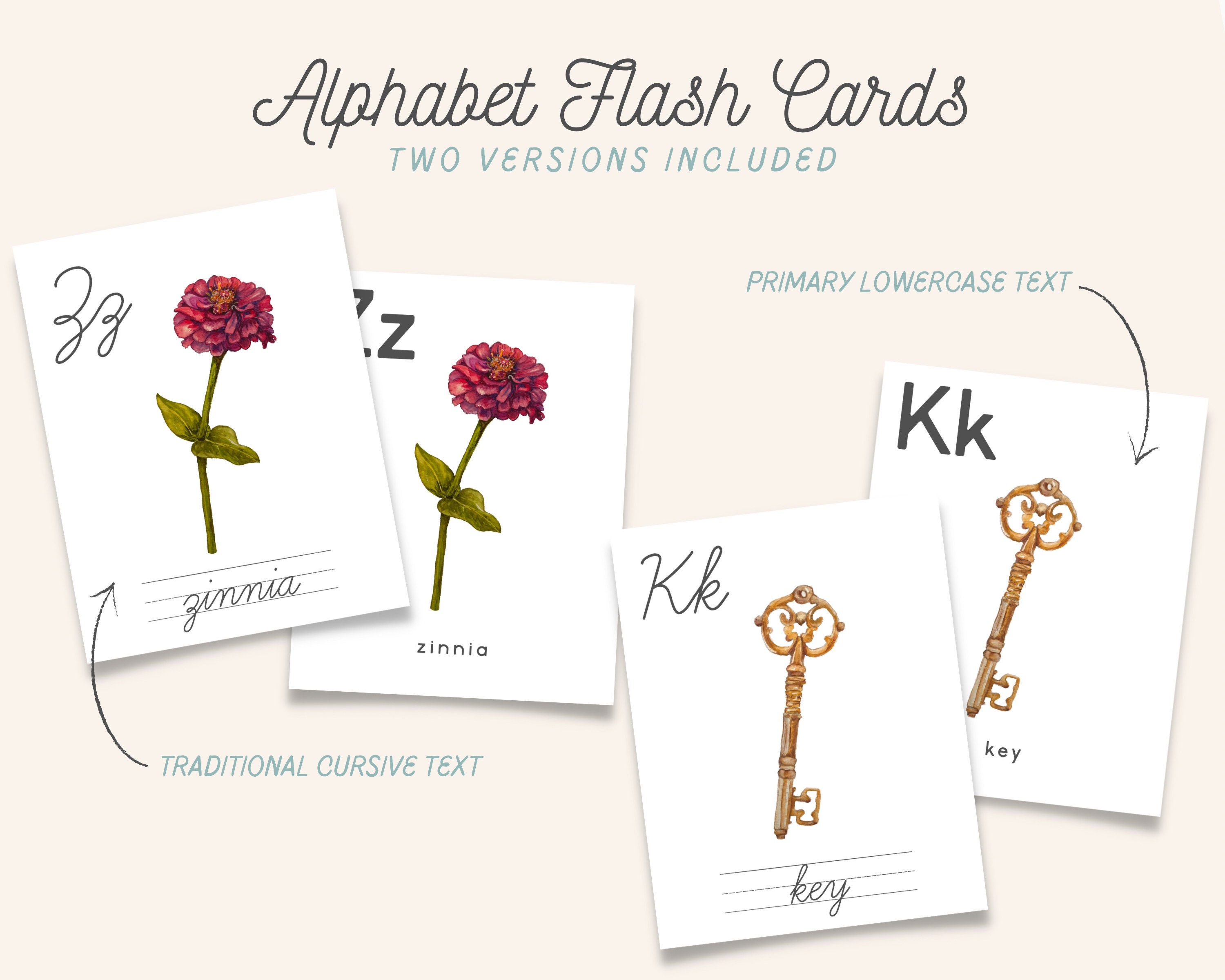 ABC Alphabet Cards Printable, Watercolor Nature Homestead Homeschool ...