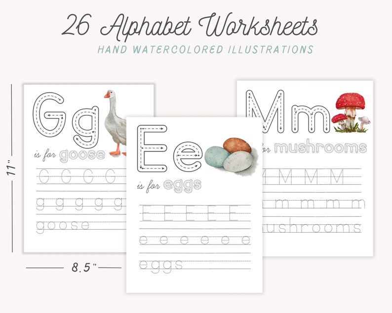 Watercolor Alphabet Tracing Worksheets, Homeschool Activity (digital ...
