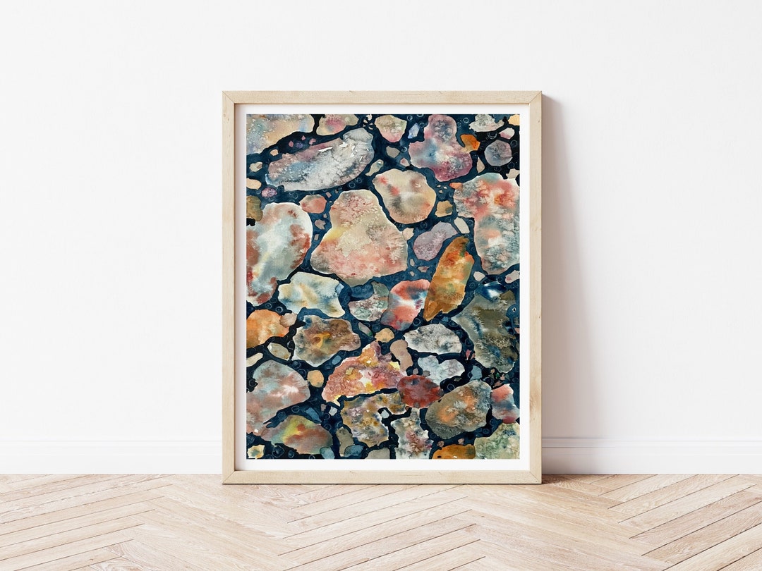 Rock Watercolor Wall Art, Abstract River Rock Painting, Geology Wall ...