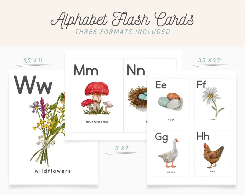 ABC Alphabet Cards Printable, Watercolor Nature Homestead Homeschool ...
