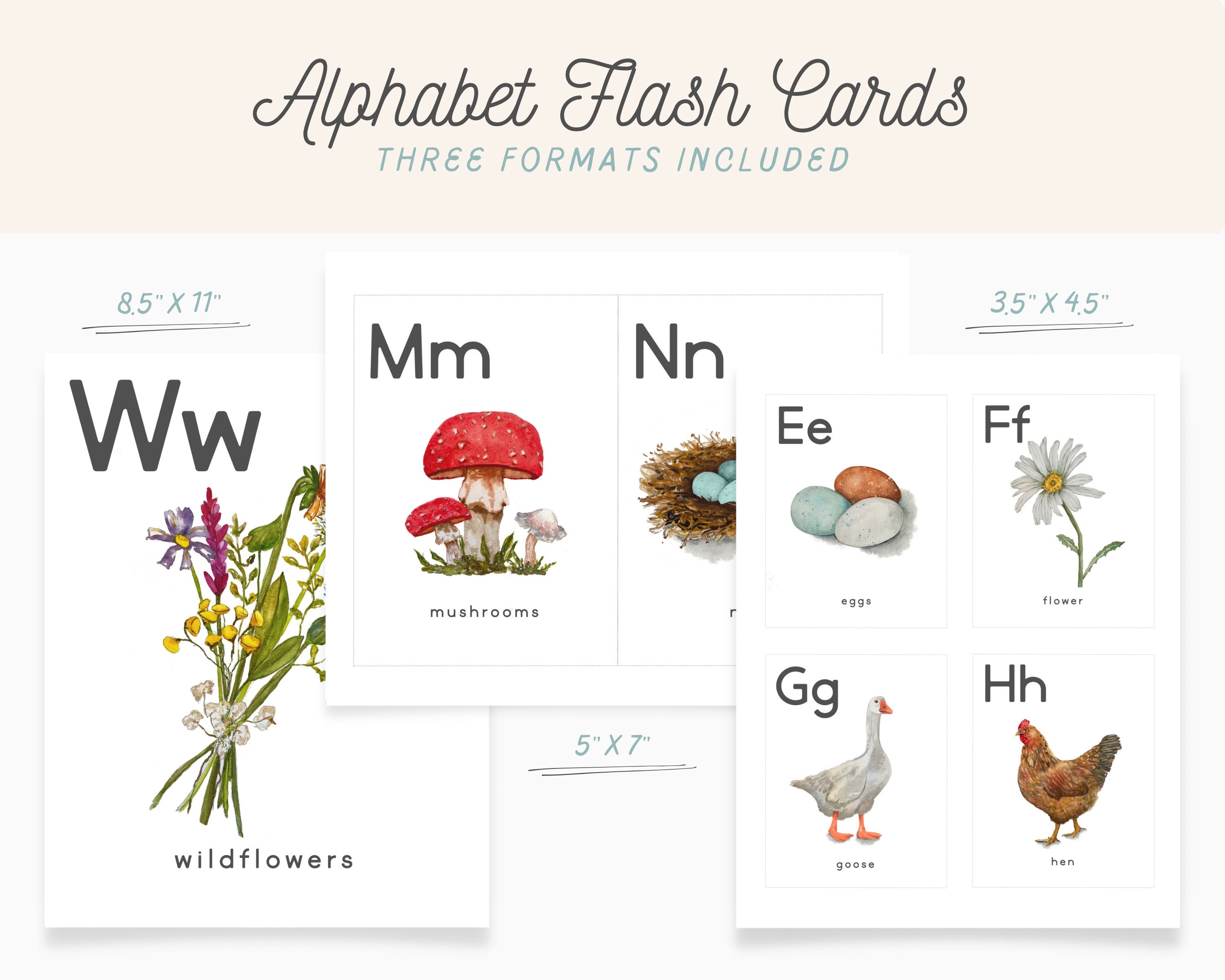 ABC Alphabet Cards Printable, Watercolor Nature Homestead Homeschool ...