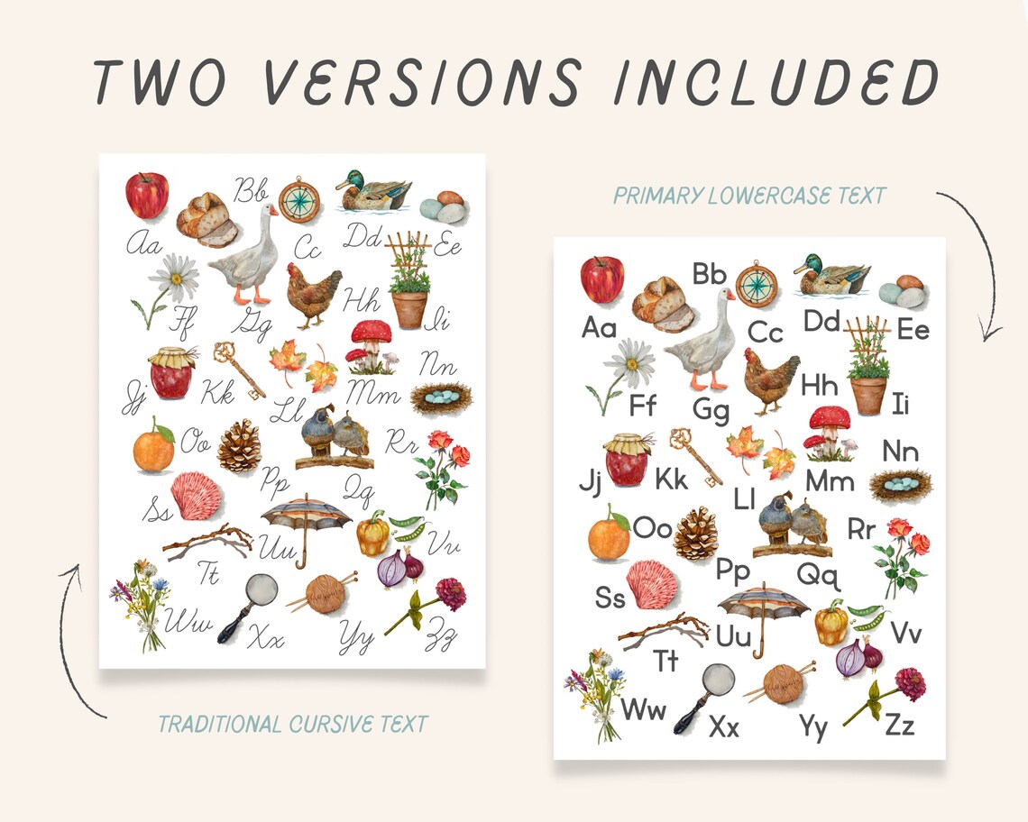 ABC Alphabet Poster Chart Print, Nature Homestead Homeschool Preschool ...