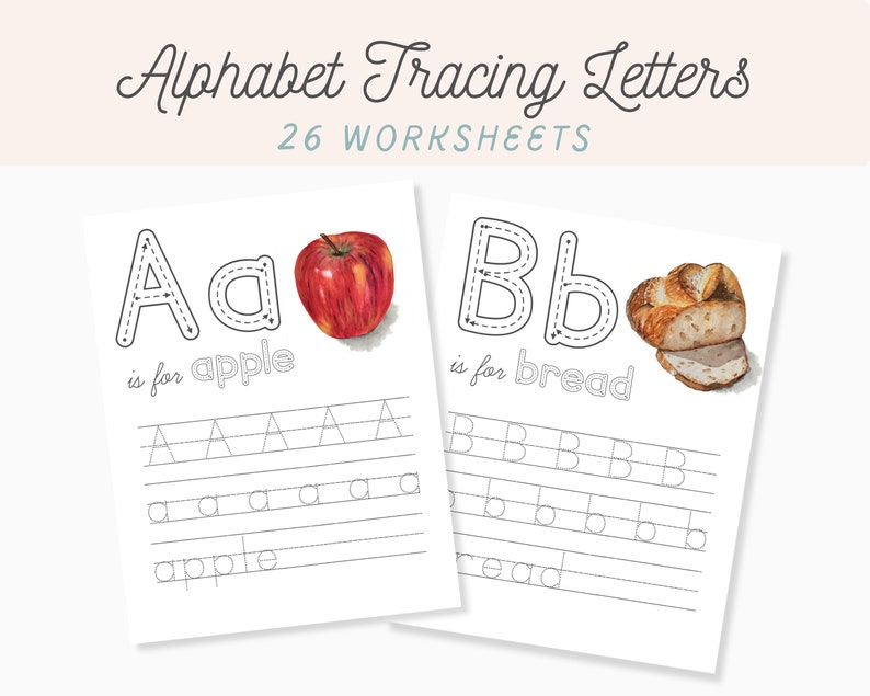 Watercolor Alphabet Tracing Worksheets, Homeschool Activity (digital ...