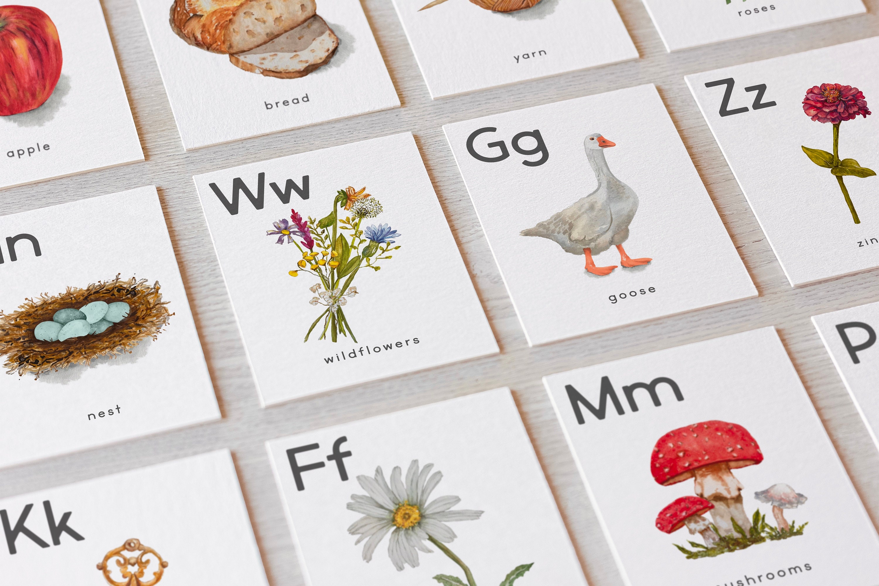 ABC Alphabet Cards Printable, Watercolor Nature Homestead Homeschool ...