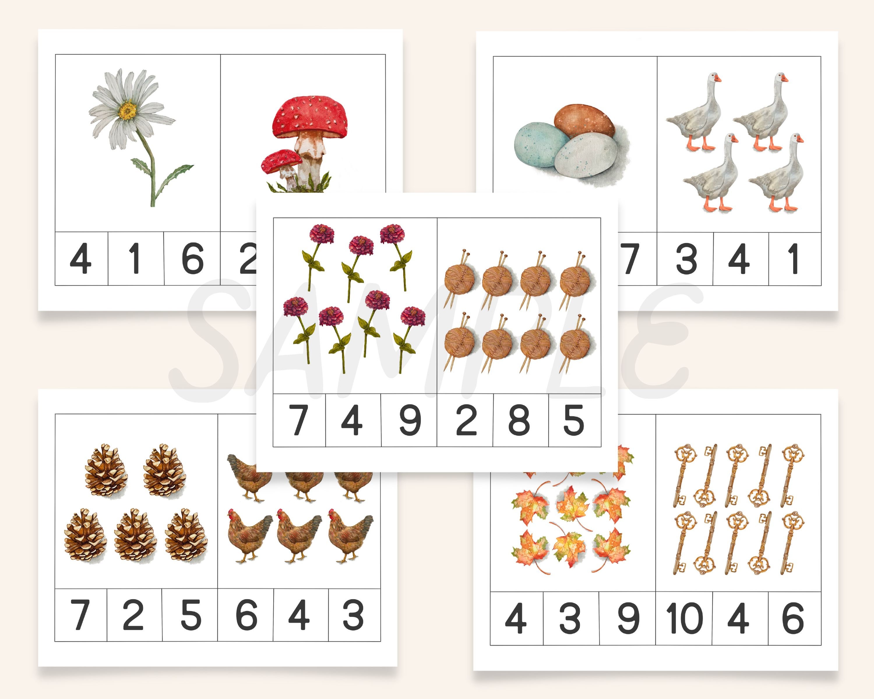 Count & Clip, Number Flash Cards, Watercolor Nature Homestead ...