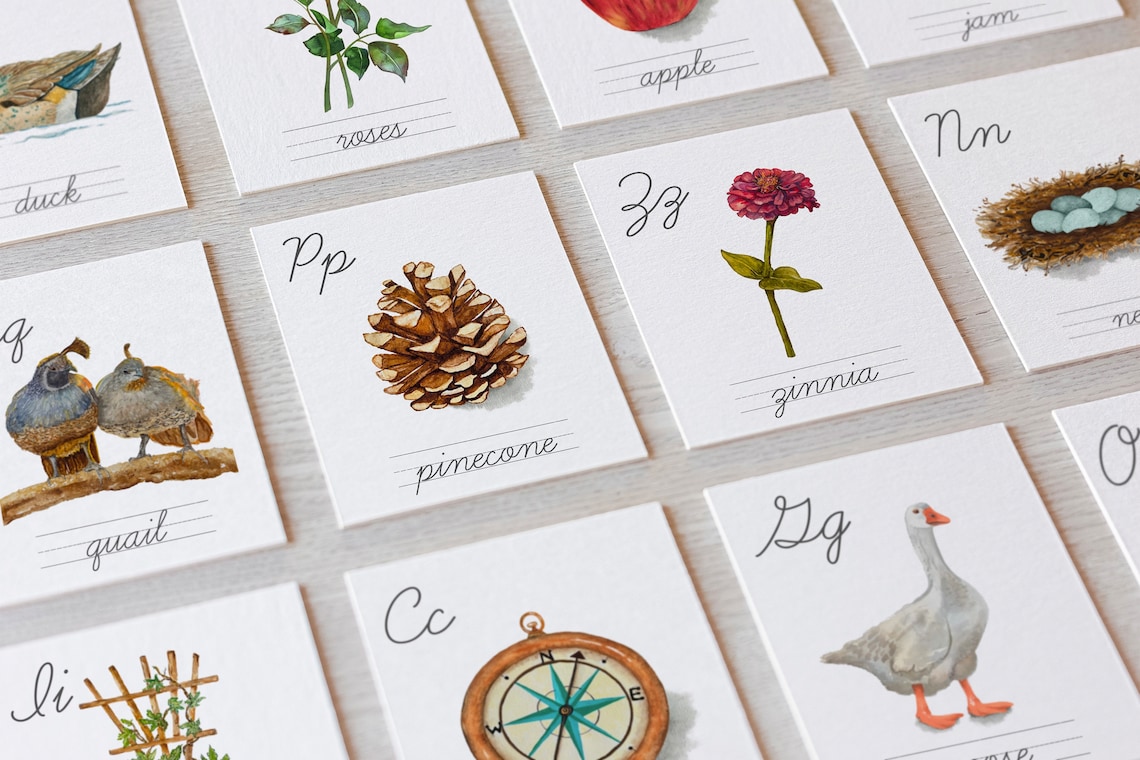 ABC Alphabet Cards Printable, Watercolor Nature Homestead Homeschool ...