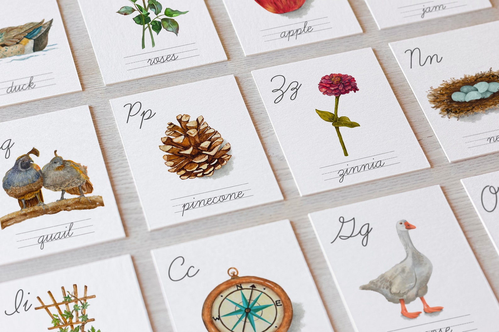 ABC Alphabet Cards Printable, Watercolor Nature Homestead Homeschool ...