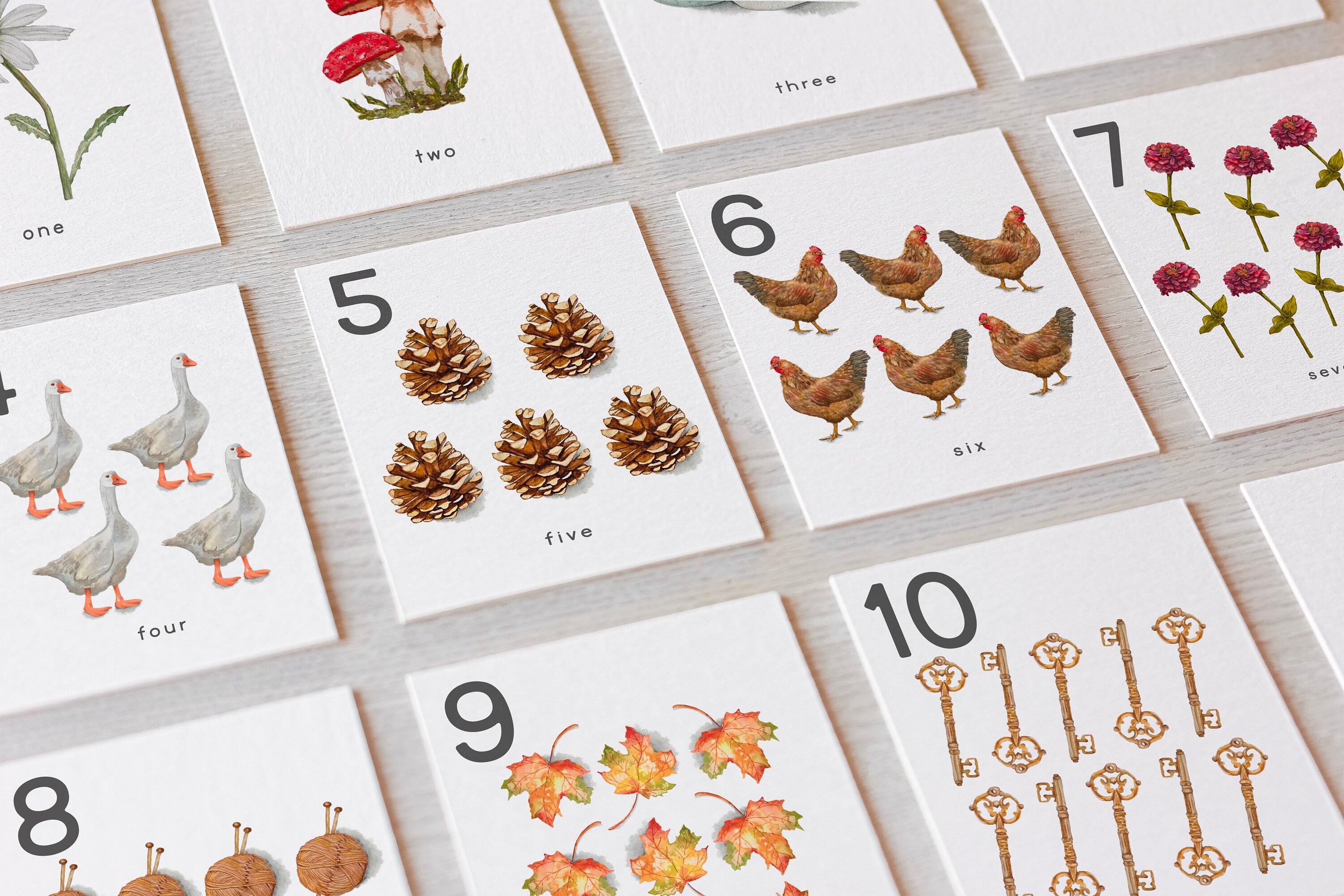 Watercolor Number Flash Cards, Nature Homestead Theme (digital Download ...