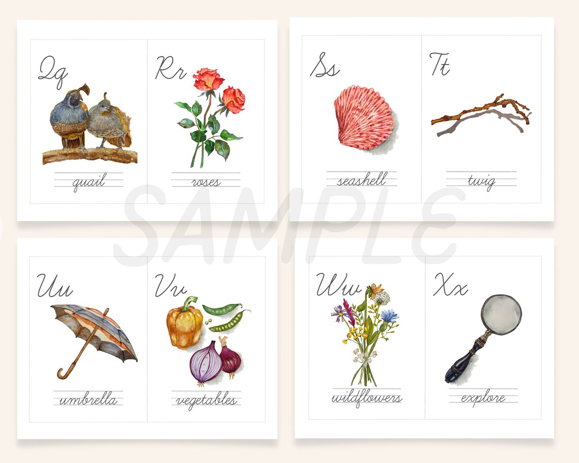 ABC Alphabet Cards Printable, Watercolor Nature Homestead Homeschool ...
