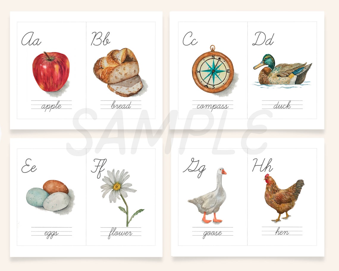 ABC Alphabet Cards Printable, Watercolor Nature Homestead Homeschool ...